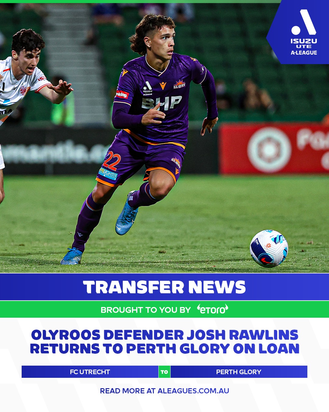 Josh Rawlins returns to Perth Glory on FC Utrecht loan: Details
