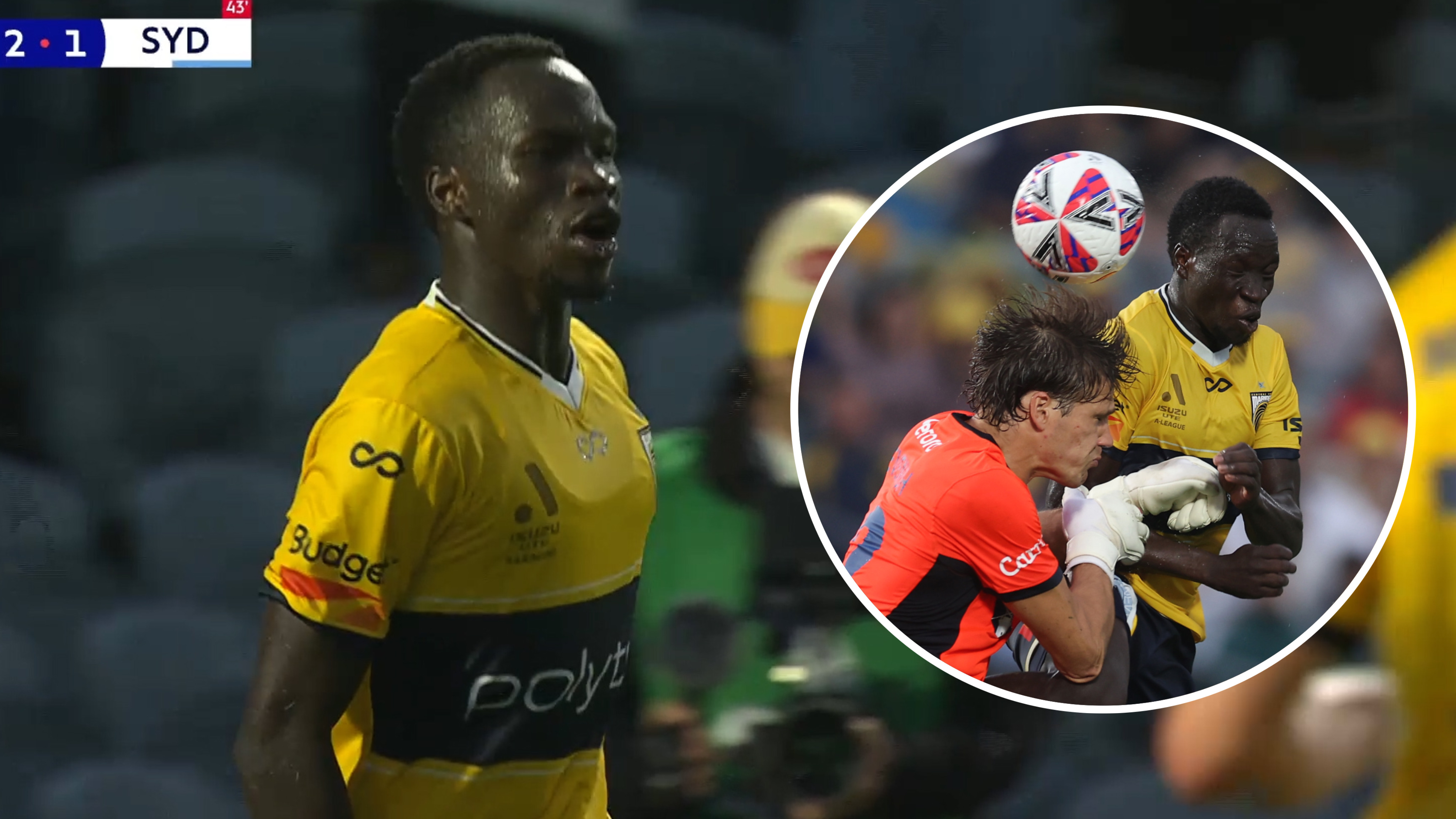 Mariners 2-1 Sydney FC: Kuol scores twice as Sydney GK sees red