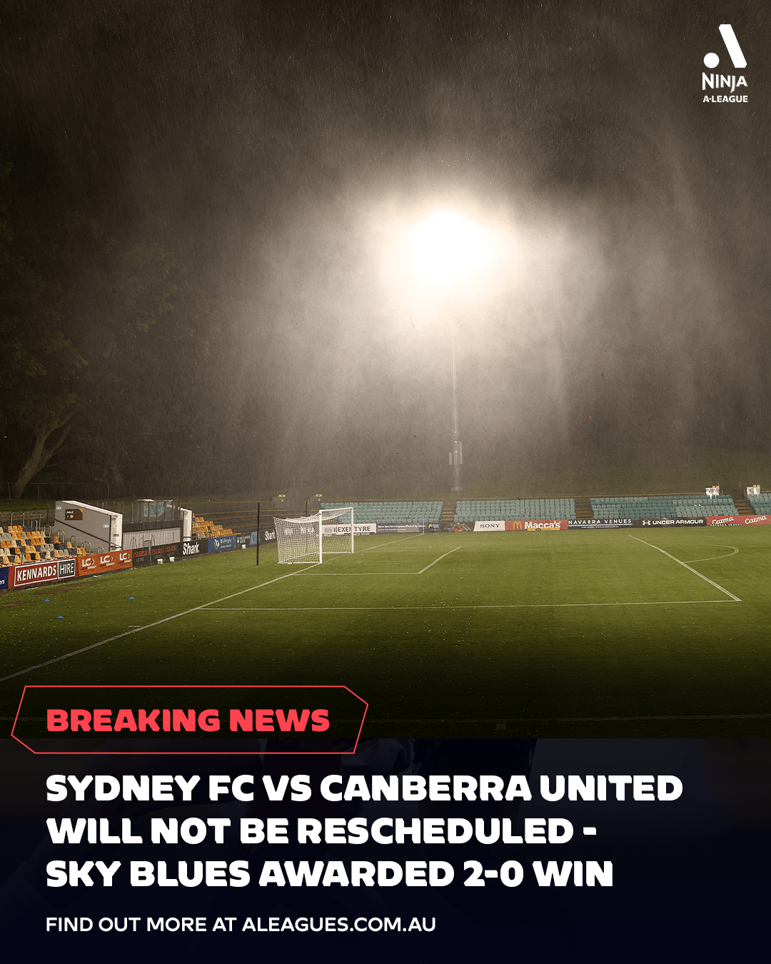 Sydney FC v Canberra United update: Match will not be rescheduled