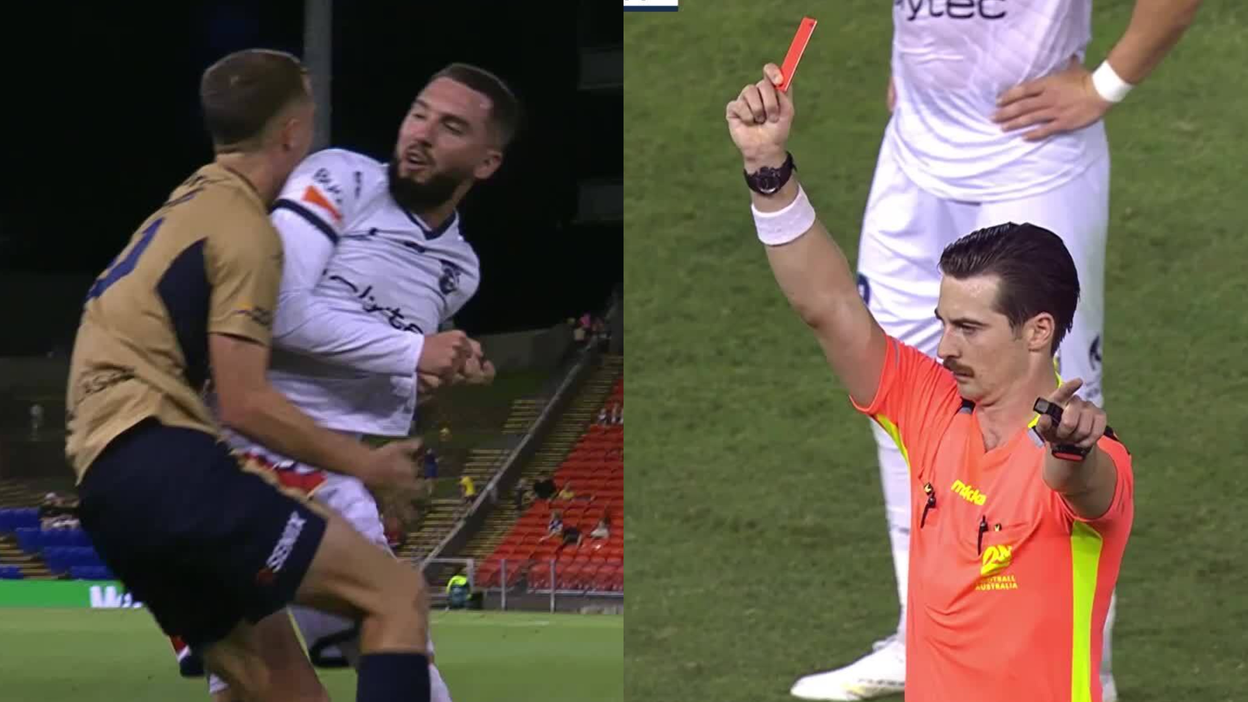 WATCH: Storm Roux red card for stray elbow in A-League F3 Derby