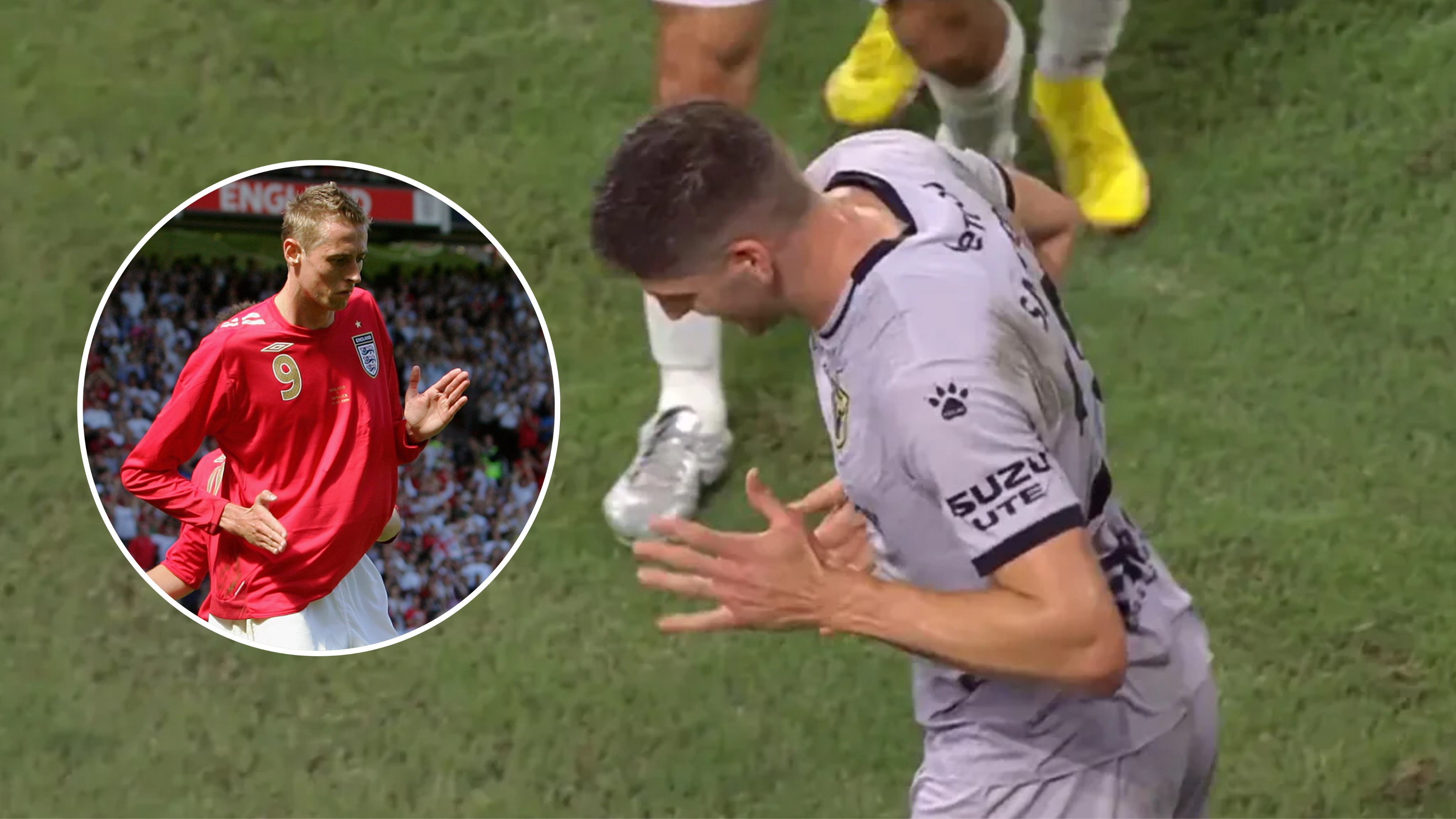 WATCH: Macarthur striker Harry Sawyer wheels out Peter Crouch robot ...