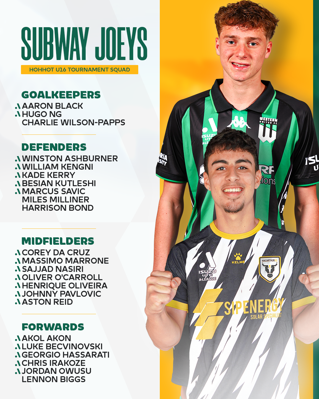 Son of a gun and teen with 'x-factor' among A-Leagues cohort in Joeys squad